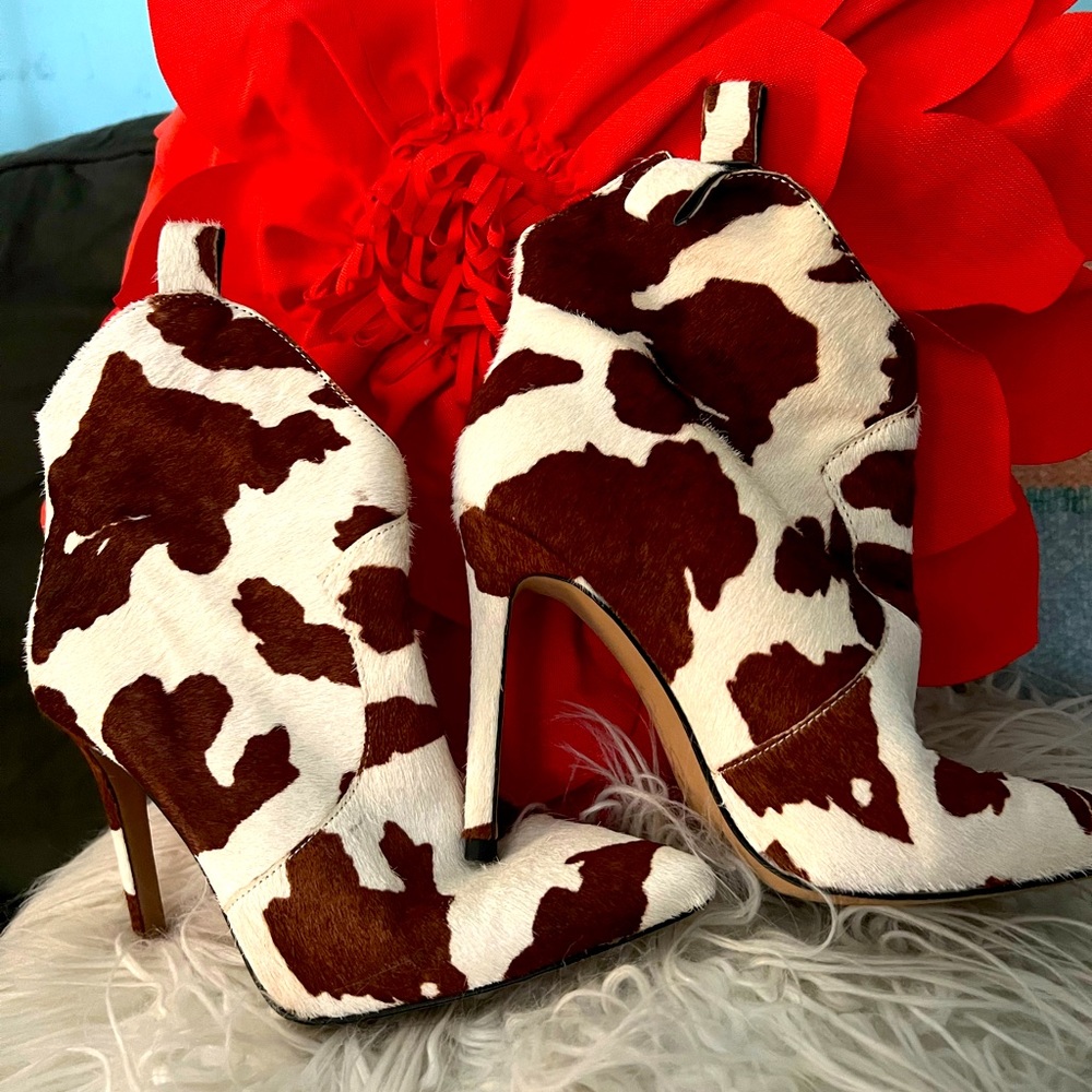 4 Inch, High Heel, Stiletto, Cow Print, Booties - Gem